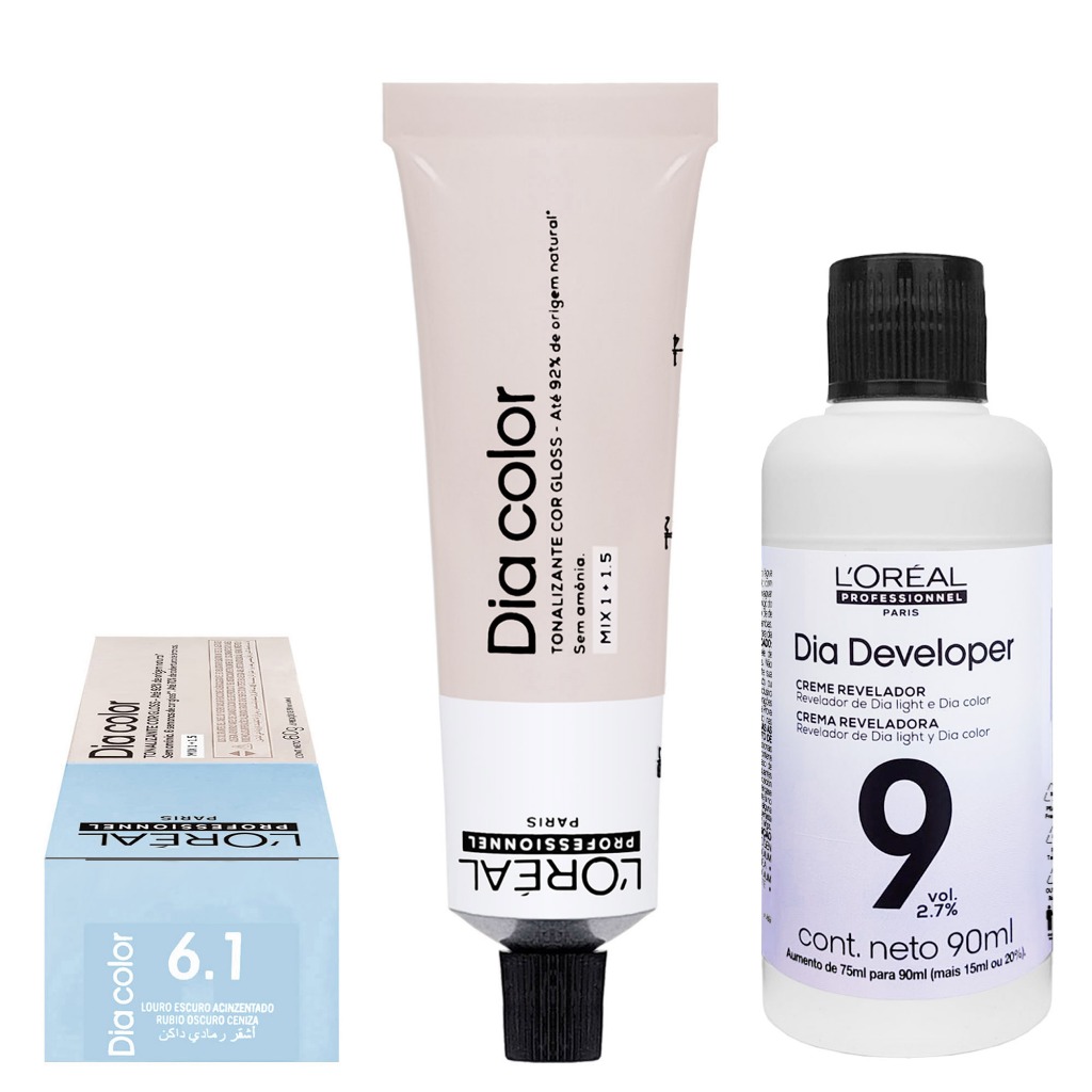Kit Dia Color Tonalizante 6.1 Louro Escuro Acinzentado + Rev. 9 vol ...