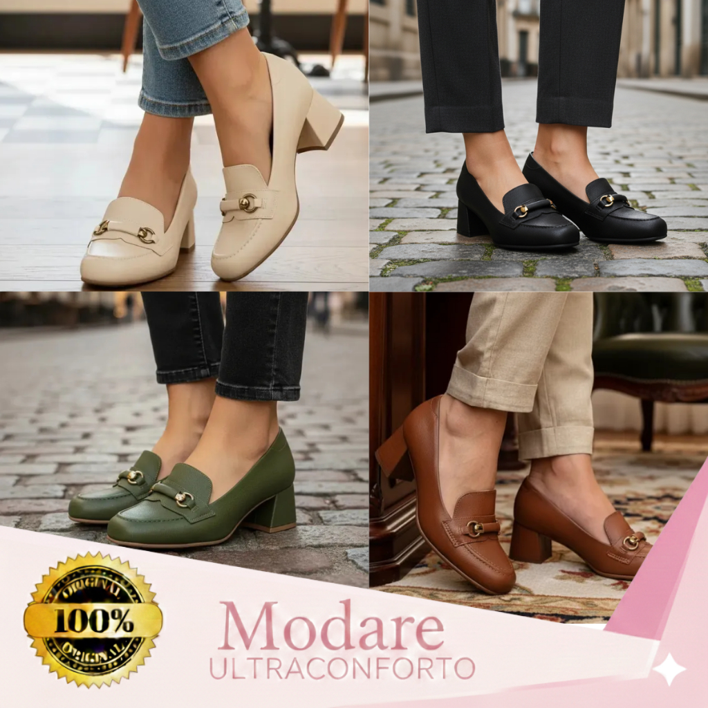 Sapato Modare Feminino Ultraconforto Salto Bloco Baixo Medio Loafer ...