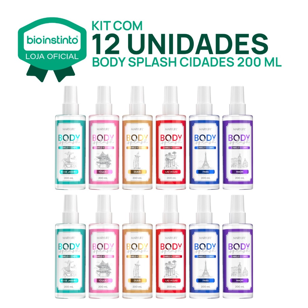 KIT 12 UN BODY SPLASH CIDADES 200ml Mary Life – Lançamento Cidades ...