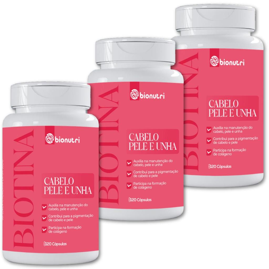 Kit 3x Biotina 360 Cápsulas Bionutri Suplemento Alimentar Cabelos ...