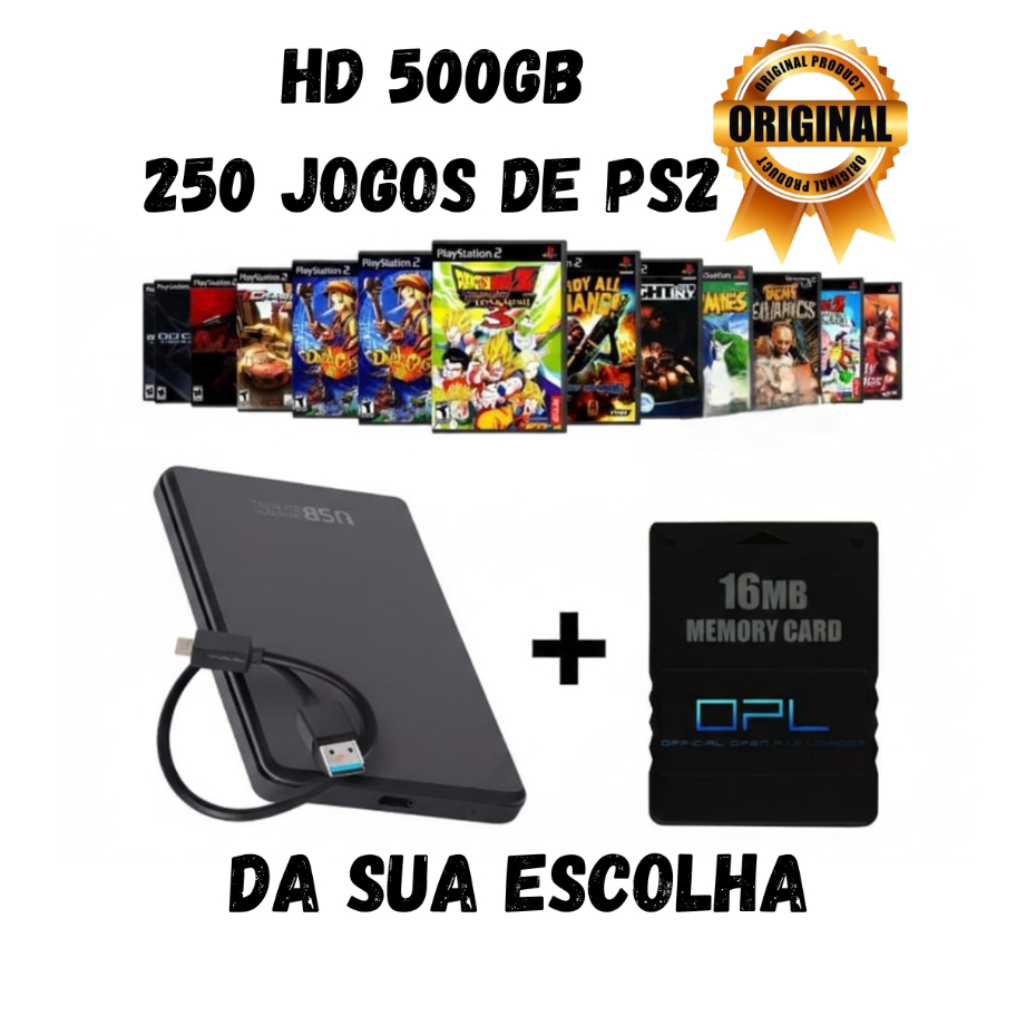 KIT PS2 OPL: HD 500GB (250 JOGOS DE PS2 + 7 MIL JOGOS RETRO) + MEMORY ...