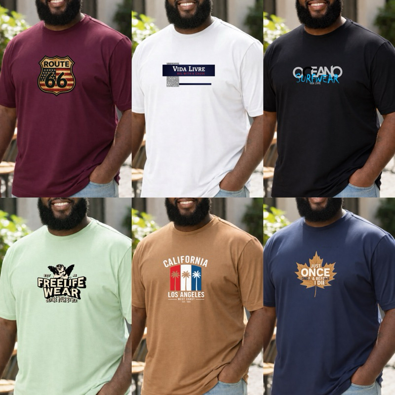 Camiseta Masculina Plus Size Kit 10 Unidades Estampadas Tamanho ...