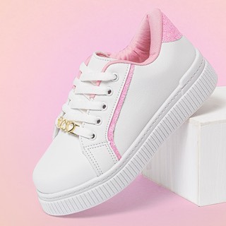 Tênis Infantil Rosa Branco Lindo Confortável Moda Escolar Volta Aulas ...