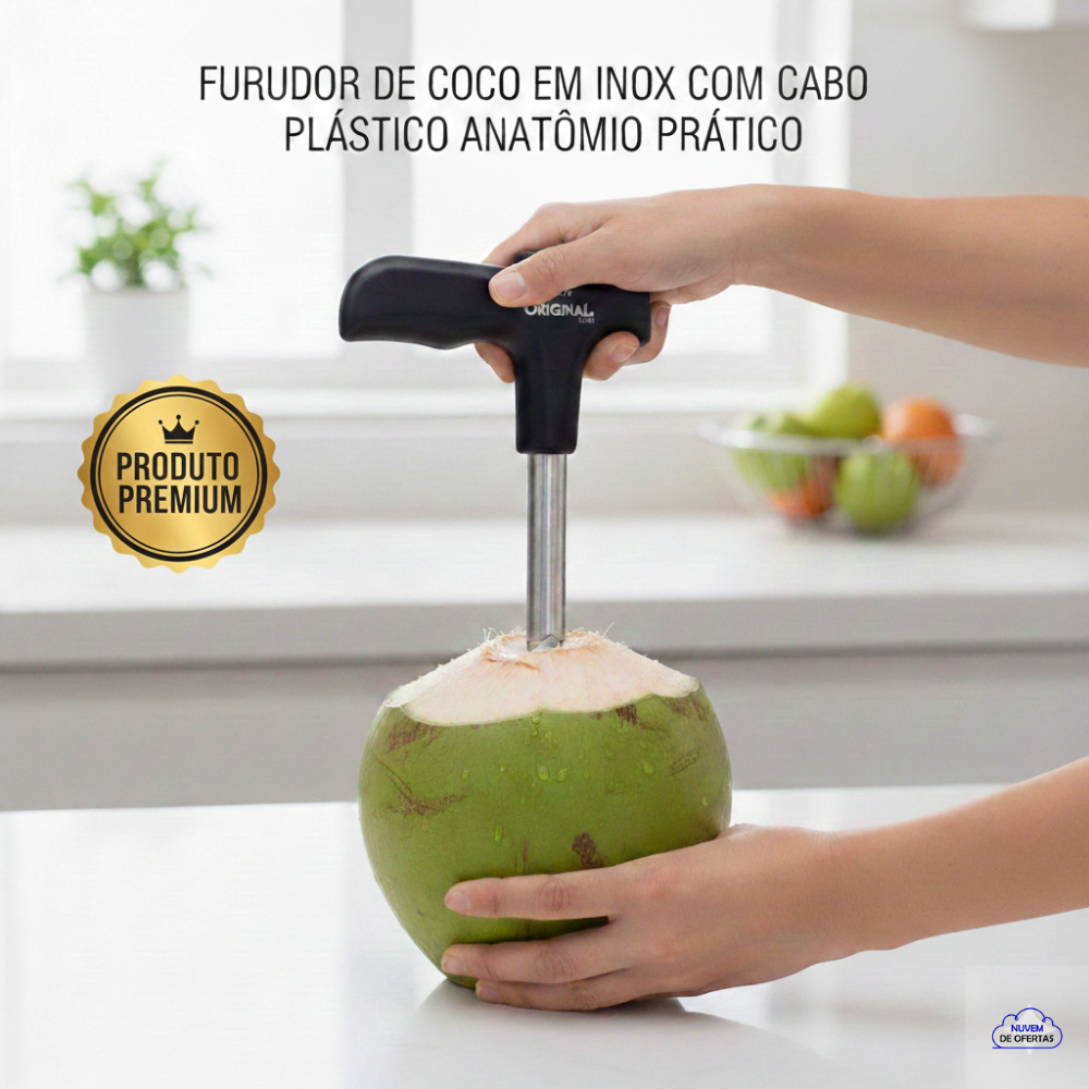 🔥Abridor/Furador De Coco Em Inox Com Cabo Plástico 12 cm Anatômico ...