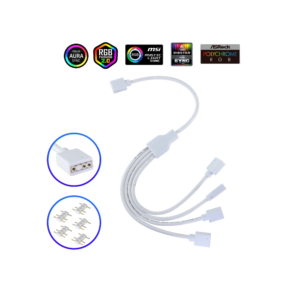 Cabo Splitter Branco Hub 1 Para 4 Fans 5v 3 Pinos Argb | Shopee Brasil