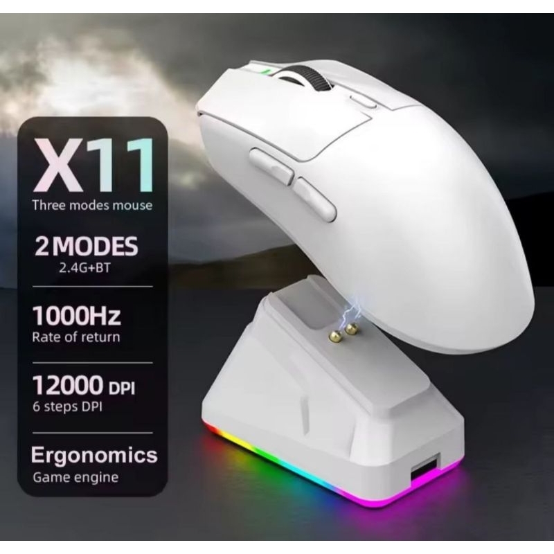 Mouse Gamer X11 com RGB Sem Fio dual-Mode 2.4G/BT Leve 63g 12.000 DPI ...
