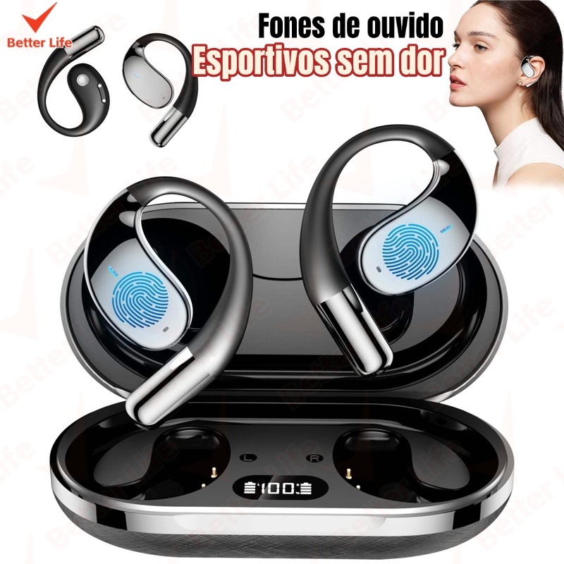 Fone Bluetooth Esportivo TWS 5.3 - À Prova de Suor, Bateria Longa ...