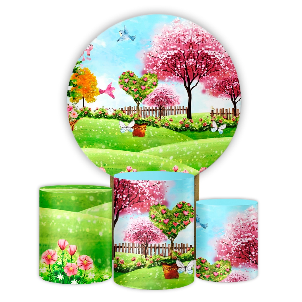 Kit Painel Capas Cilindros Tema Jardim Encantado Sublimação Premium e ...