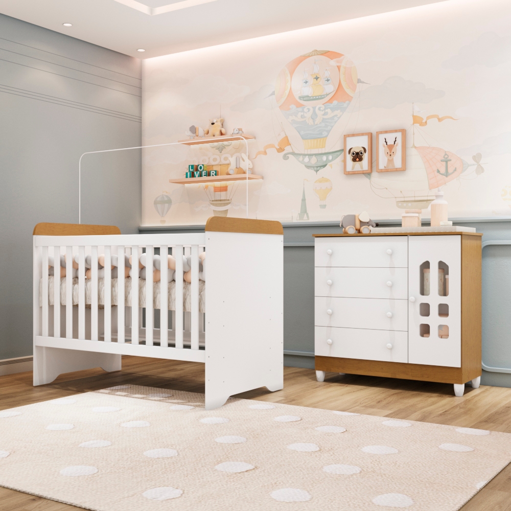 Quarto Bebê Completo Gabrielle Berço Americano 3Em1 Cômoda Infantil com ...