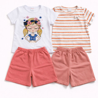 Kit 4 Peças Conjunto Infantil Menina Verão Blusa Shorts Sortido Algodão ...