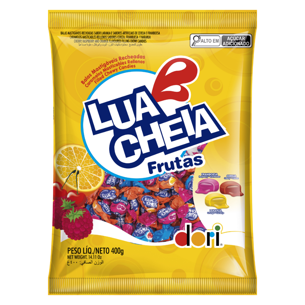 Bala Mastigável Recheada Lua Cheia Frutas 400g Dori Doces Pacotes Bala ...