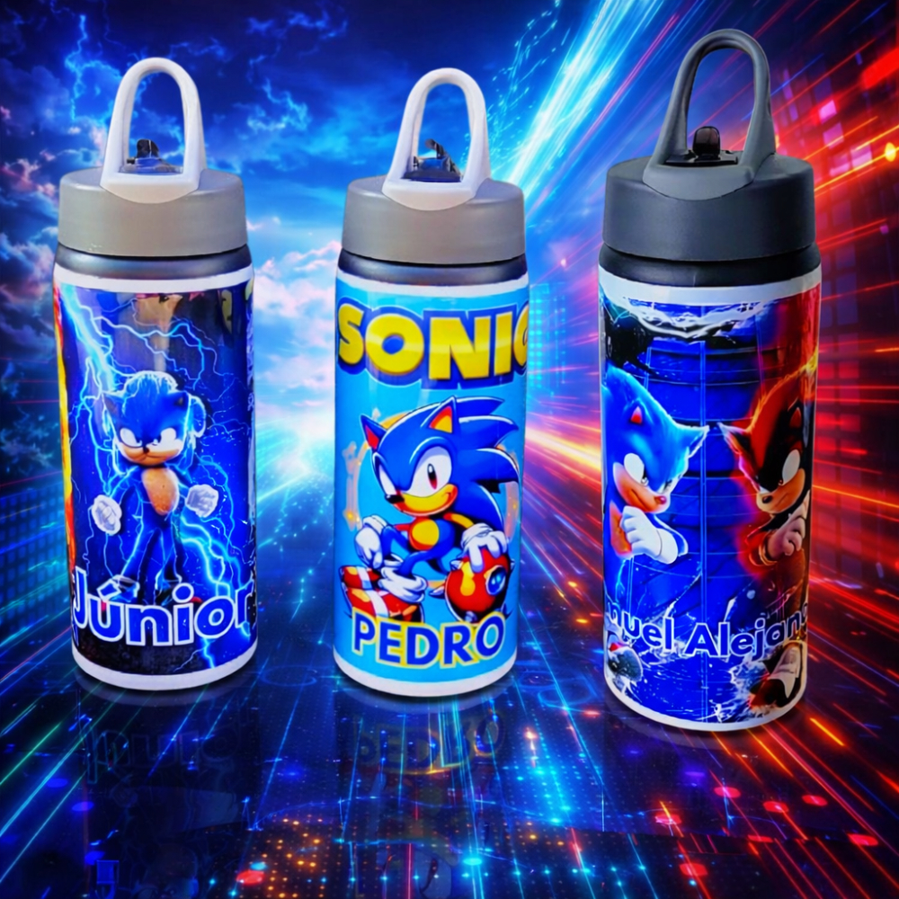 Garrafinha de Agua Personalizada Do Desenho Sonic Com Bico Infantil e ...