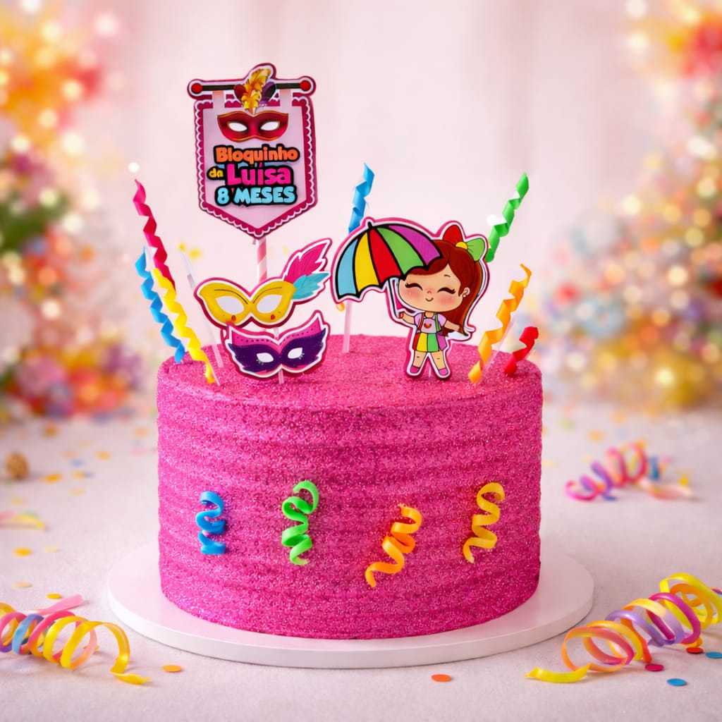 Topo de Bolo Personalizado Tema Carnaval Topper Menina Bloquinho de ...