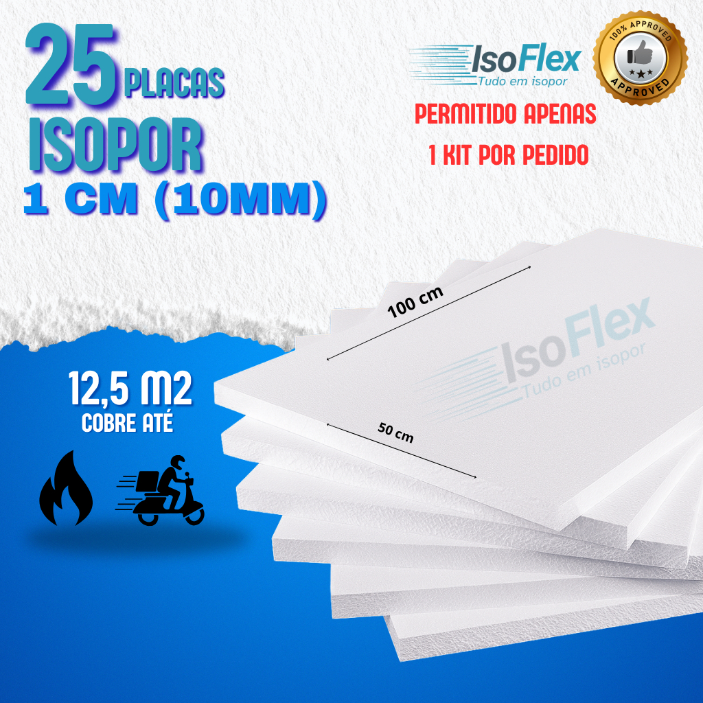 Kit 25 Placas de Isopor 1 CM (10x500x1000) EPS Antichamas | Isolamento ...
