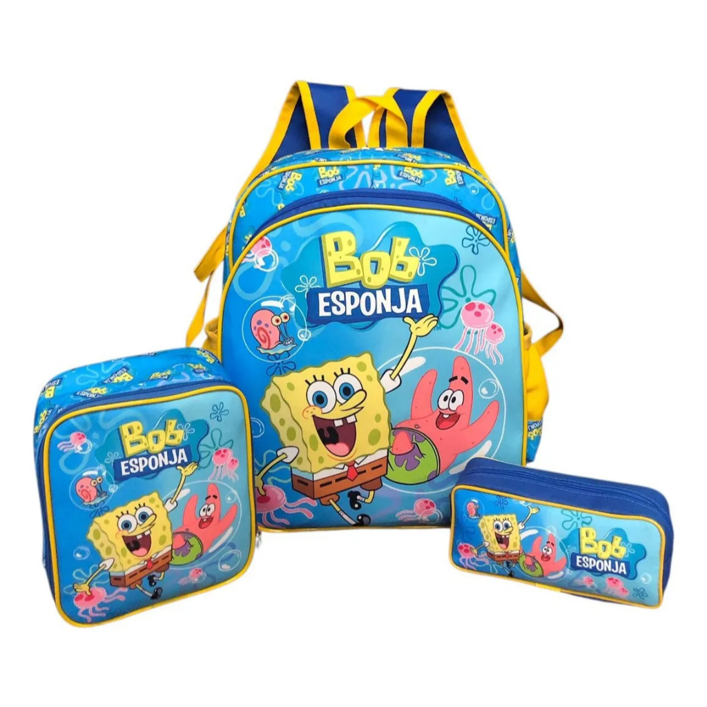 Kit Mochila Infantil Escolar Bob Esponja E Patrick Estrela Costas Tam G ...
