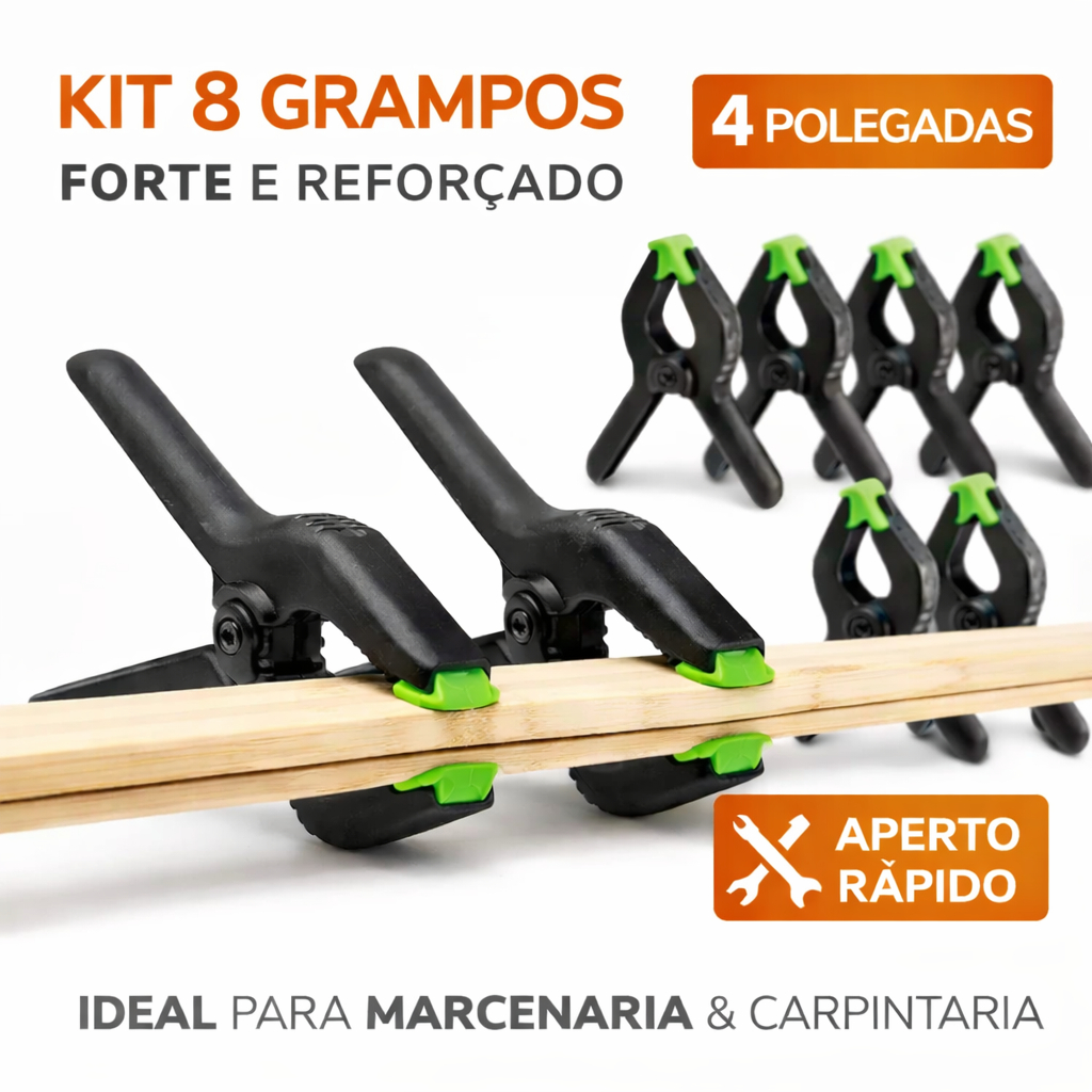 Kit 8 Grampos Sargento 4 Pol Aperto Rápido Pressão Reforçado Marceneiro ...