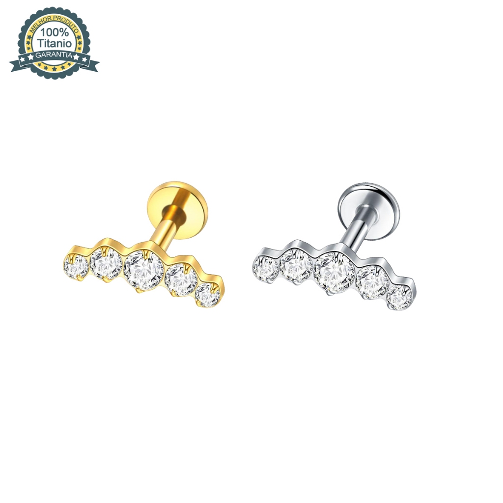 Piercing Labret Titânio Pvd 5 Zircônia Helix, Tragus, Conch, Nariz ...