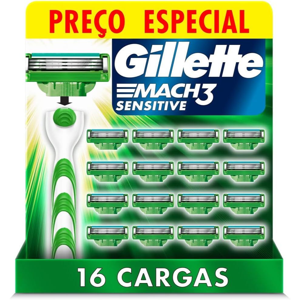 Carga Para Aparelho Barbear Gillette Mach3 16 Unidades Refil Sensitive ...