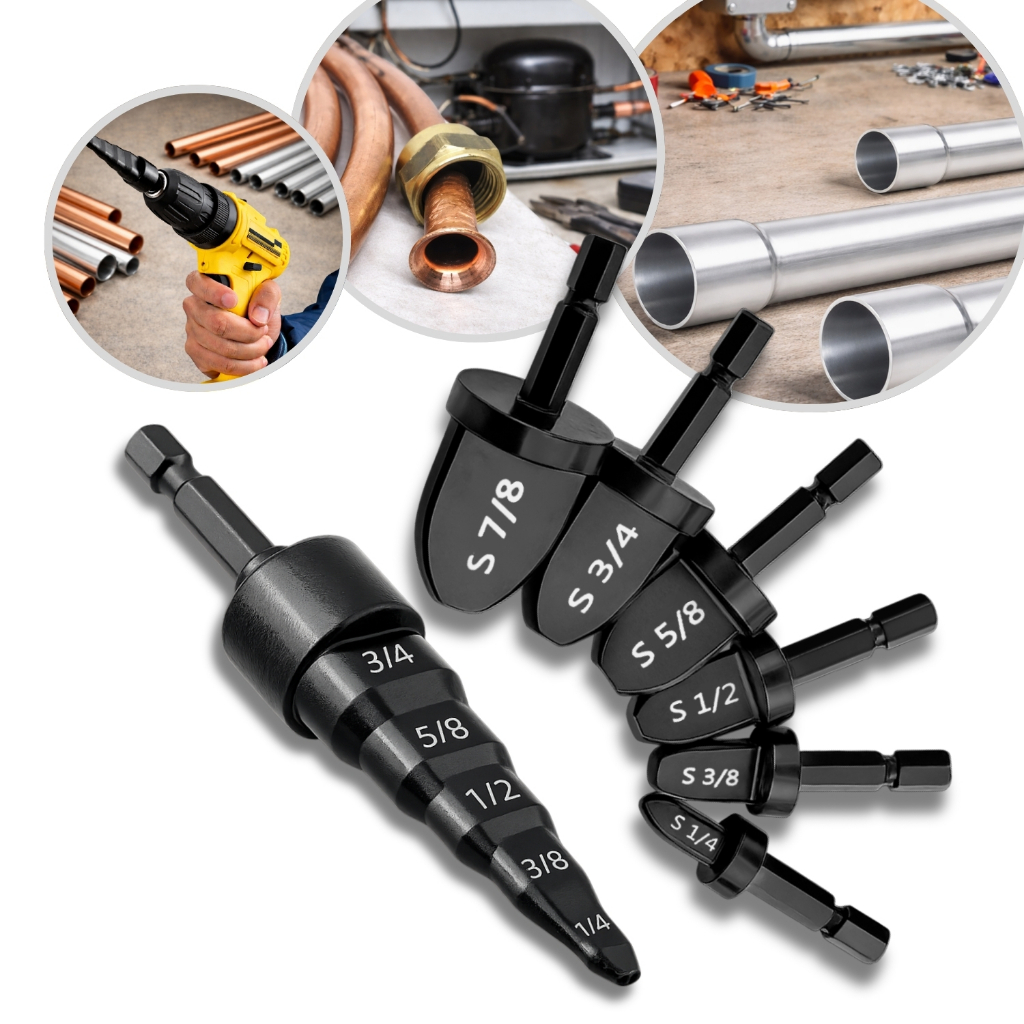Kit 7 Haste Flangeador Alargador Broca Escalonado 1/4 - 7/8 Canos Tubos ...