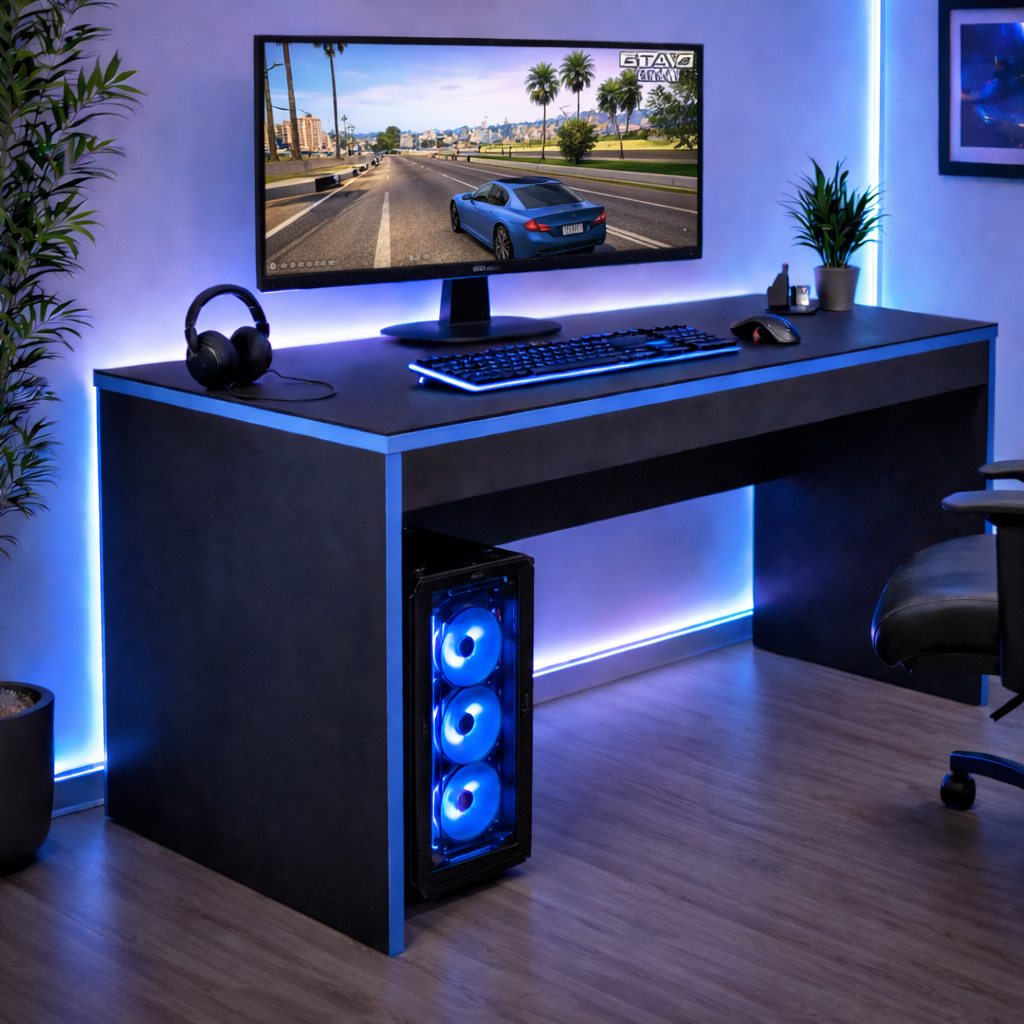 Mesa Gamer Azul Escrivaninha de Jogos para quarto Infantil 90 CM de ...