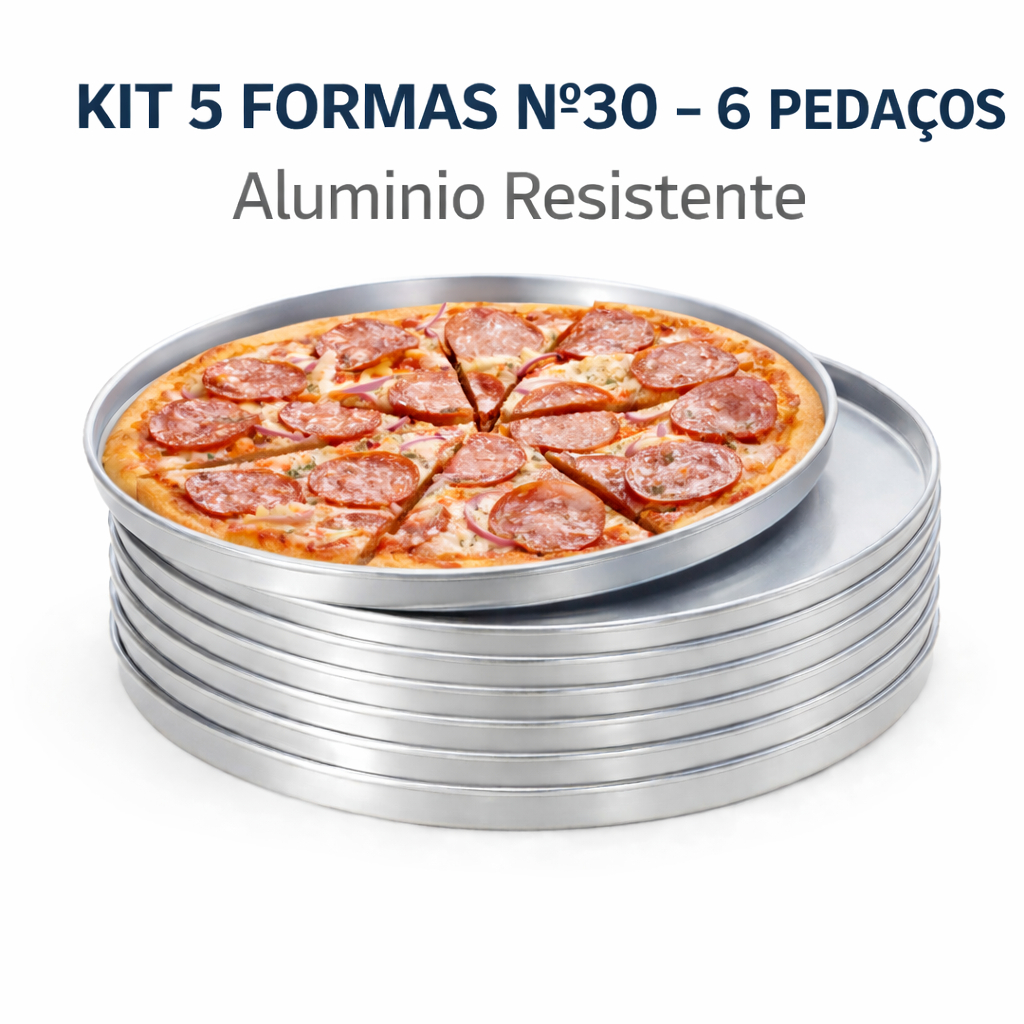 Kit 5 Formas Pizza 30CM Bandeja Grande Redonda Assadeira Alumínio ...