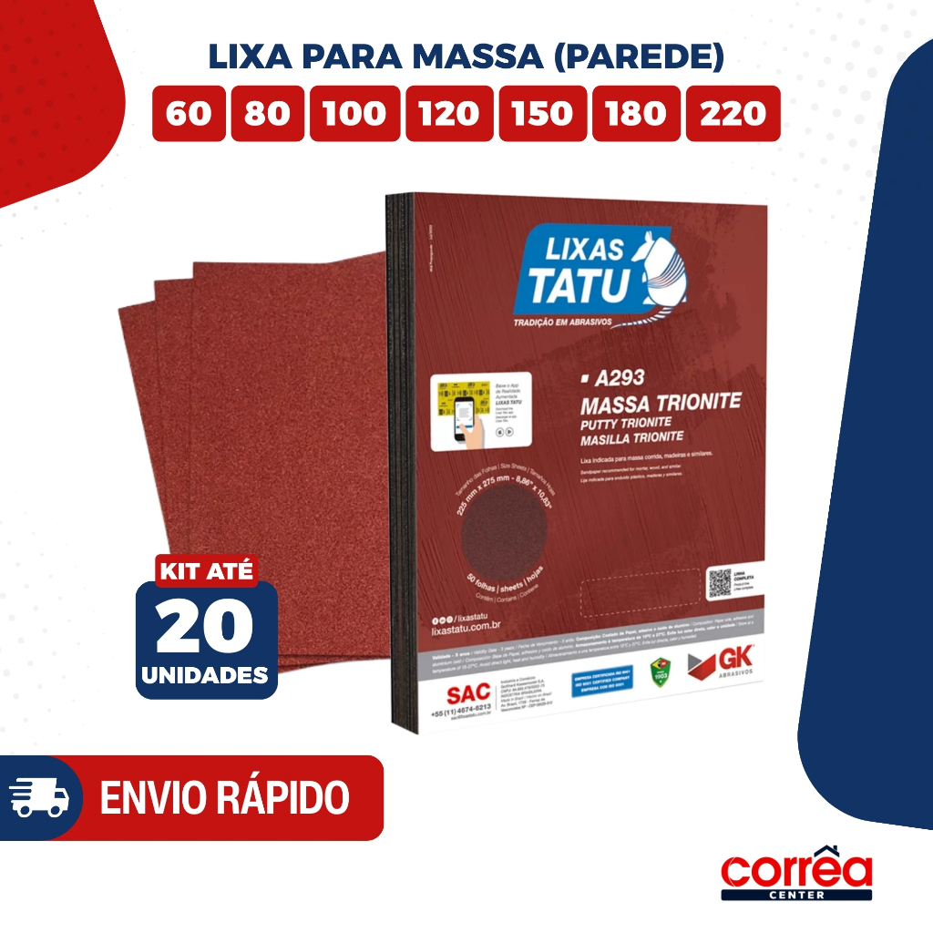 Lixa para Massa Grãos 60 a 220 – Lixa de Parede – Kit de 1 a 20 ...