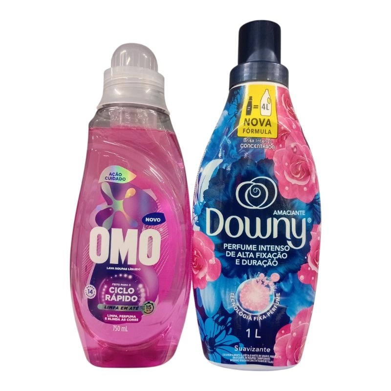 Kit OMO Lava Roupas Líquido 750ml + Amaciante Downy 1L Brisa Intenso ...