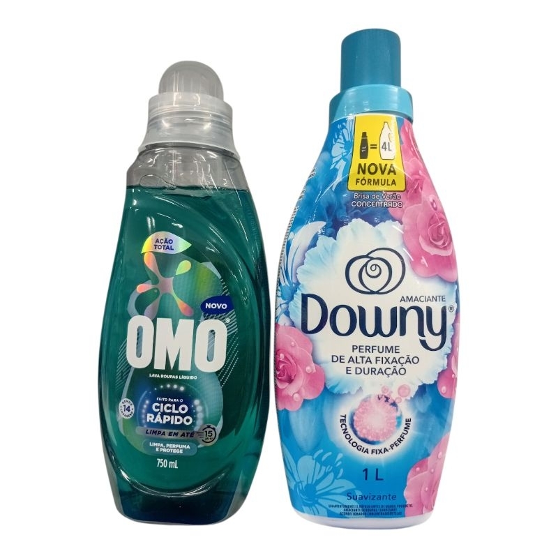 Kit OMO Lava Roupas Líquido 750ml + Downy Amaciante 1L Concentrado ...