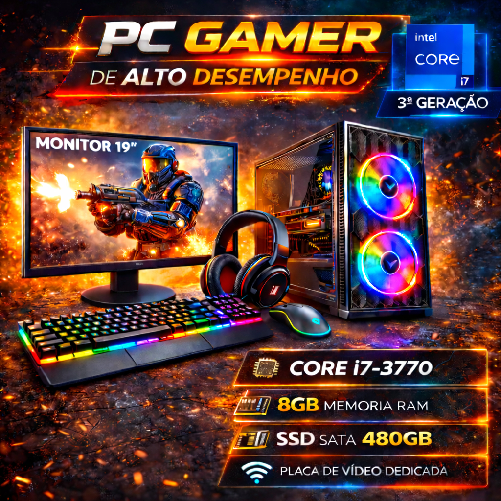 Computador Gamer Completo - i7 3.4Ghz - 8GB RAM - SSD 480GB - Placa de ...