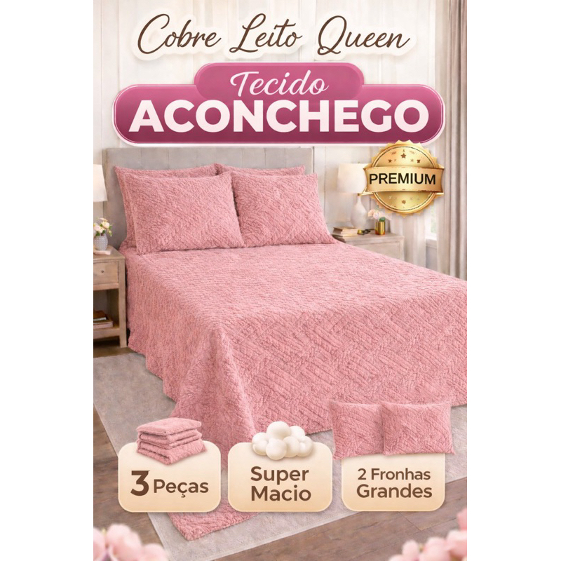 Kit colcha cobre leito Queen 3 peças soft dream super macio linha ...