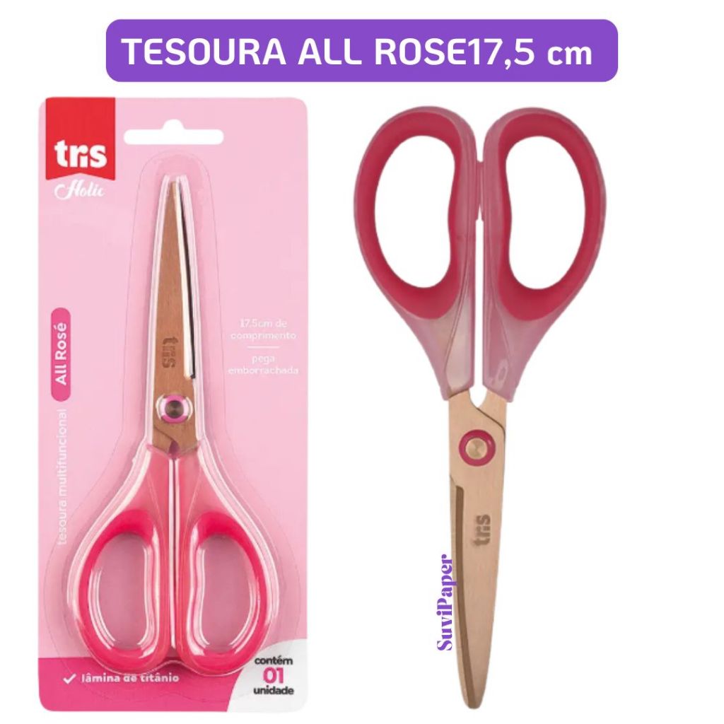 Tesoura Multifuncional Tris Holic All Rose Lâmina Titânio 17,5cm ...