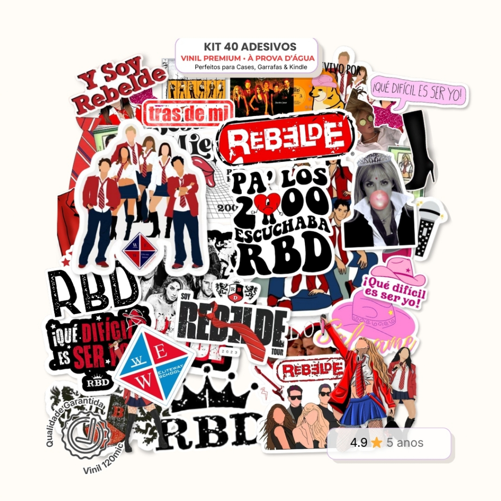 Kit 40 Adesivos REBELDE RBD - Vinil à Prova D’Água | Stickers Papelaria ...