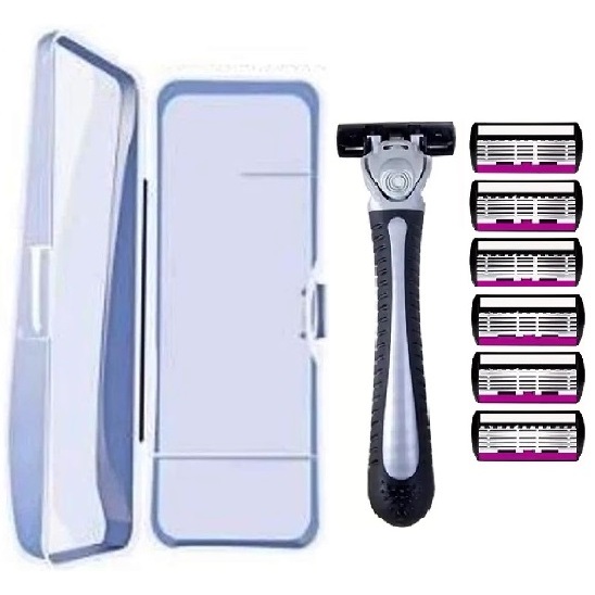 Aparelho de Barbear + 6 Recargas Refil + 1 Estojo Porta Barbeador ...