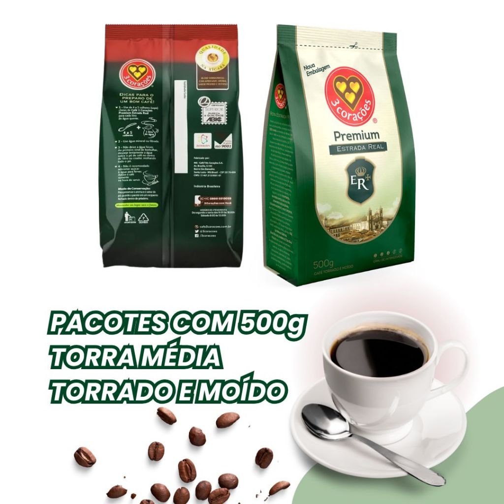 Café 3 Corações Premium Estrada Real – Pacote de 500g | Shopee Brasil