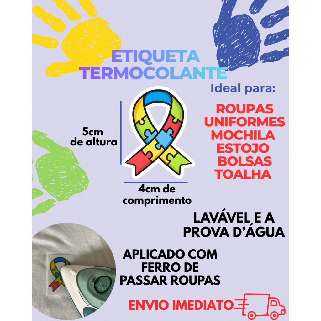 Kit Etiqueta Termocolante Símbolo Laço Autismo p/ Roupa Uniforme ...