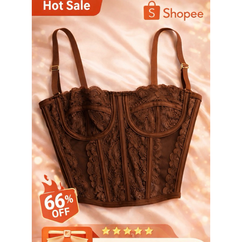 Corset Feminino em Renda com Bojo e Alça Ajustável Corpete Estruturado ...