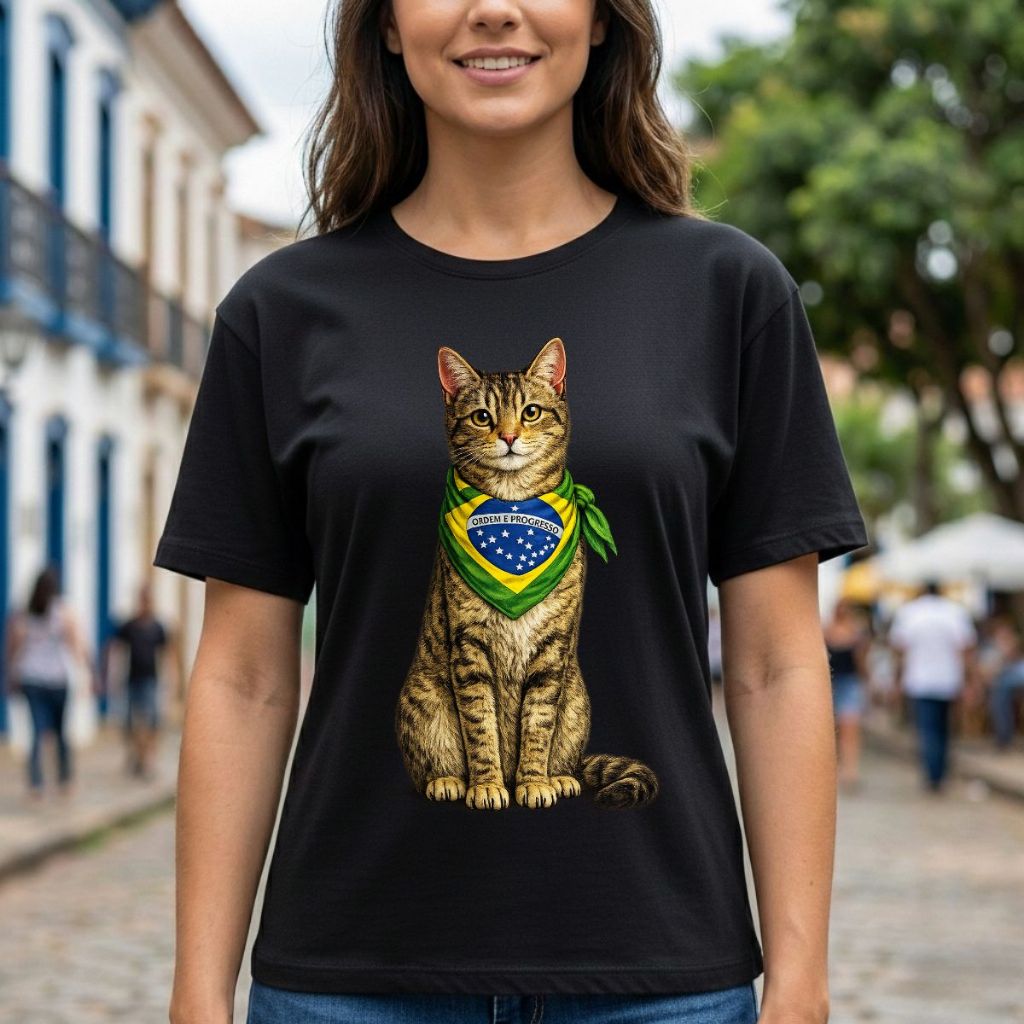 Camiseta Unissex Gato Brasil 100% Algodão Blusa Básica Estampa Gato ...