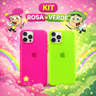 Capinha Silicone Neon iPhone 11 12 13 14 15 16 Pro Max Capa Rosa Verde ...