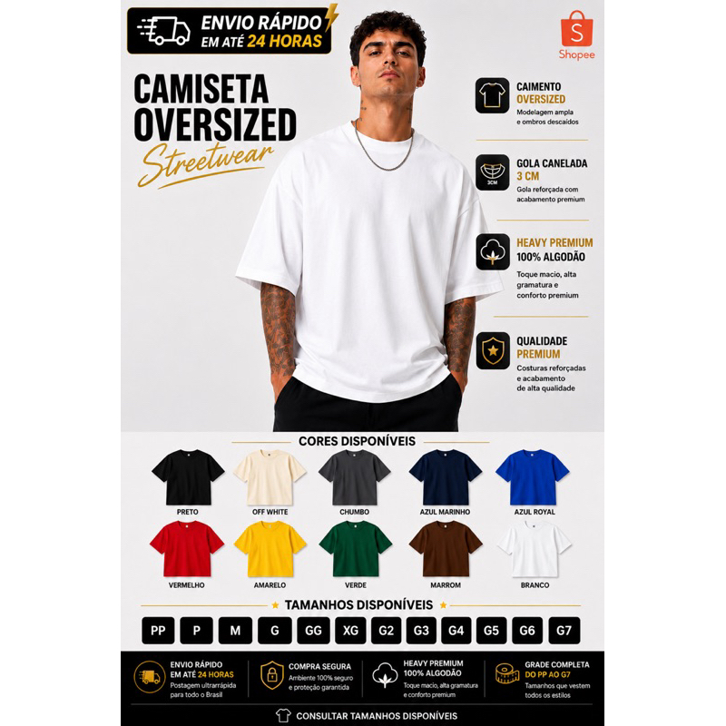 Camiseta Oversized Lisa Streetwear Heavy 100% Algodão Premium Bilix Do ...