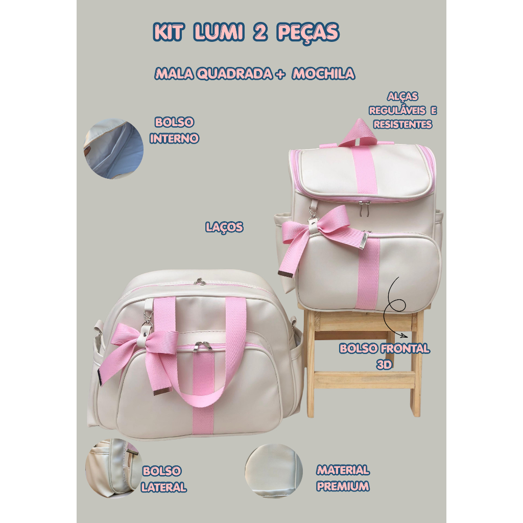 Kit Maternidade Lumi Luxo | Mochila e Mala Quadrada | Impermeavel ...
