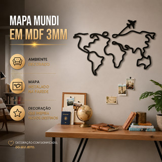 Mapa Mundi Decorativo MDF3mm | Painel de Parede Vazado Corte a Laser ...