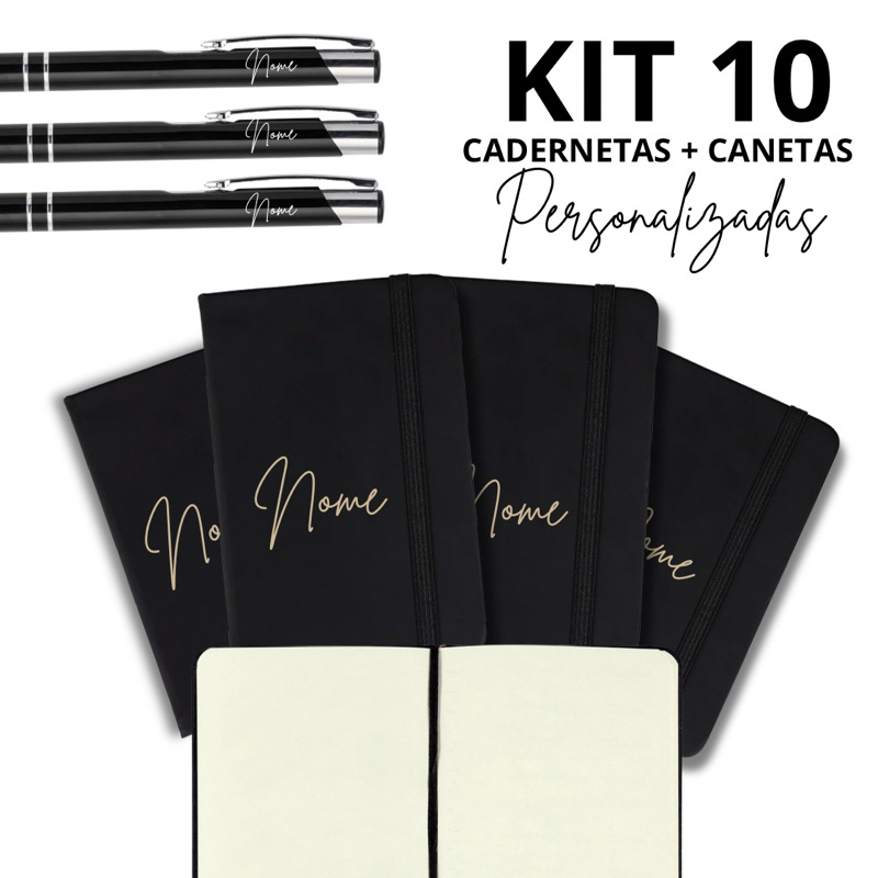 KIT 10 CADERNETAS + CANETAS PERSONALIZADAS COM NOMES E LOGO, CADERNETA ...