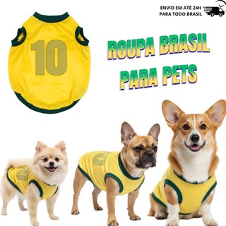 Roupinha Para Pet Brasil Copa do Mundo Cachorro Camisa Verde Amarela ...