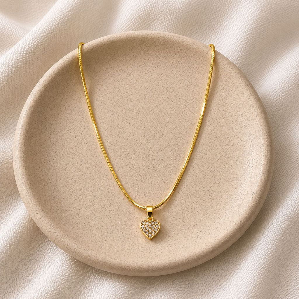 Colar Feminino Semijoia Coração Cravejado Delicado Banhado Ouro 18k ...