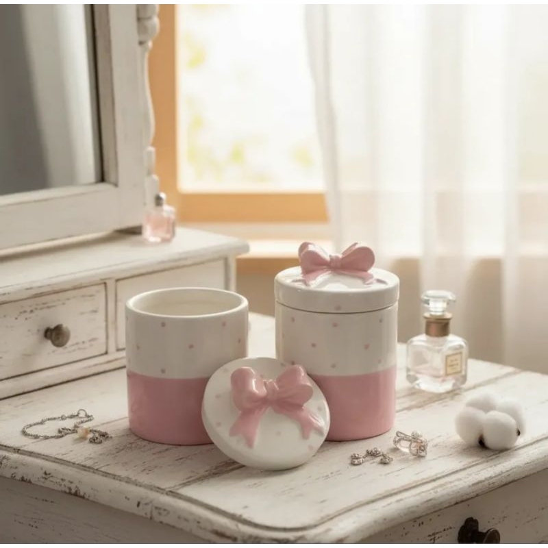 Pote redondo com laço em ceramica | Shopee Brasil