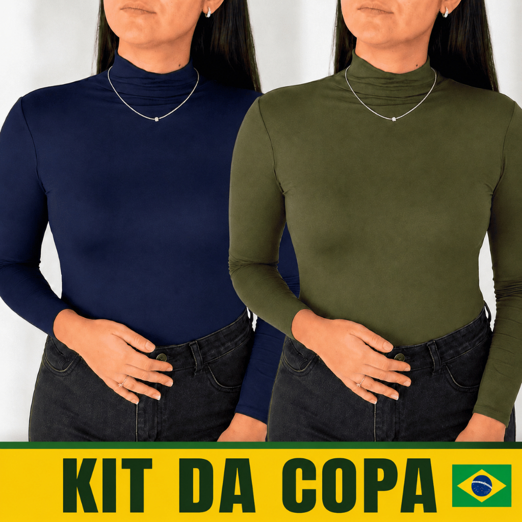 Kit 2 Blusas Cacharrel Gola Alta Segunda Pele Slim Manga Longa | Shopee ...