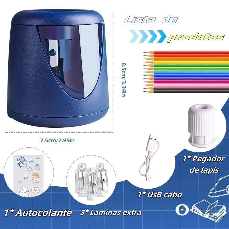 Apontador De Lápis Elétrico USB Recarregável de Automático/Material De ...