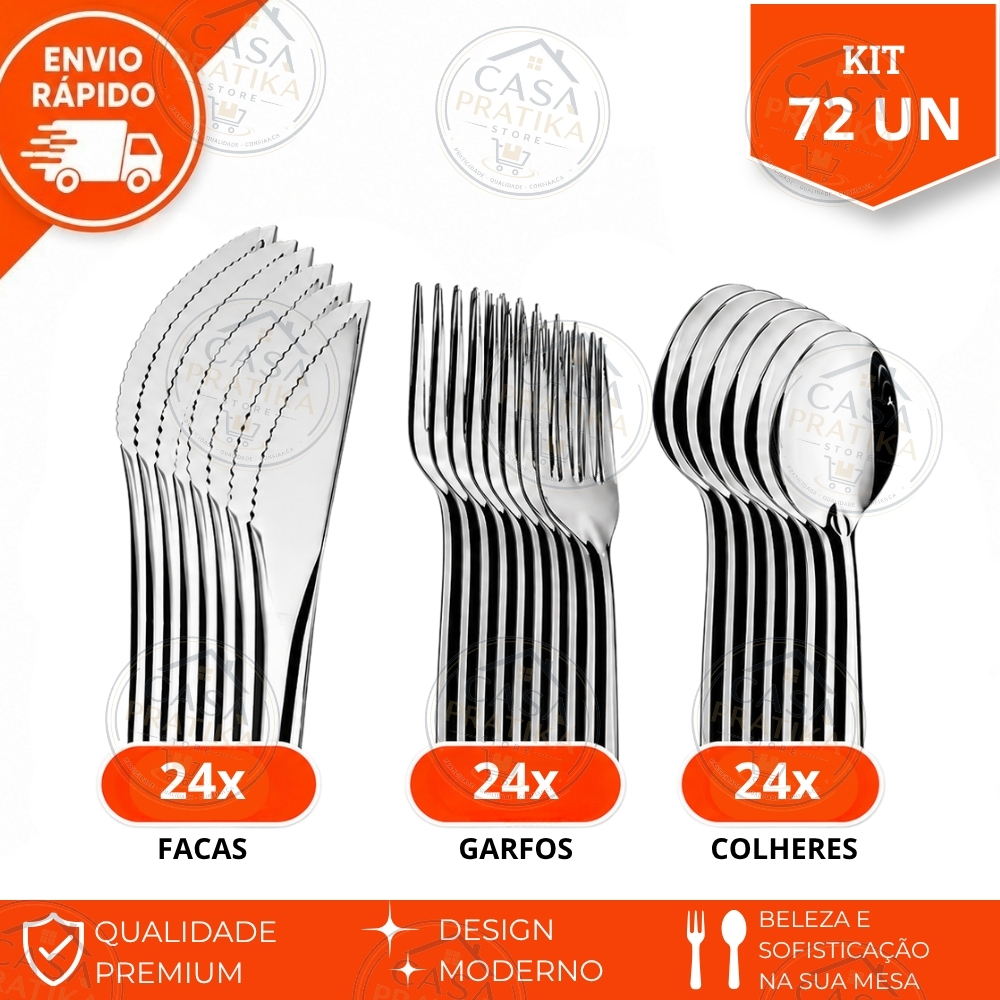 Kit Talheres Inox 36/18 Peças Faqueiro Aço Inoxidável Garfo Faca Colher ...