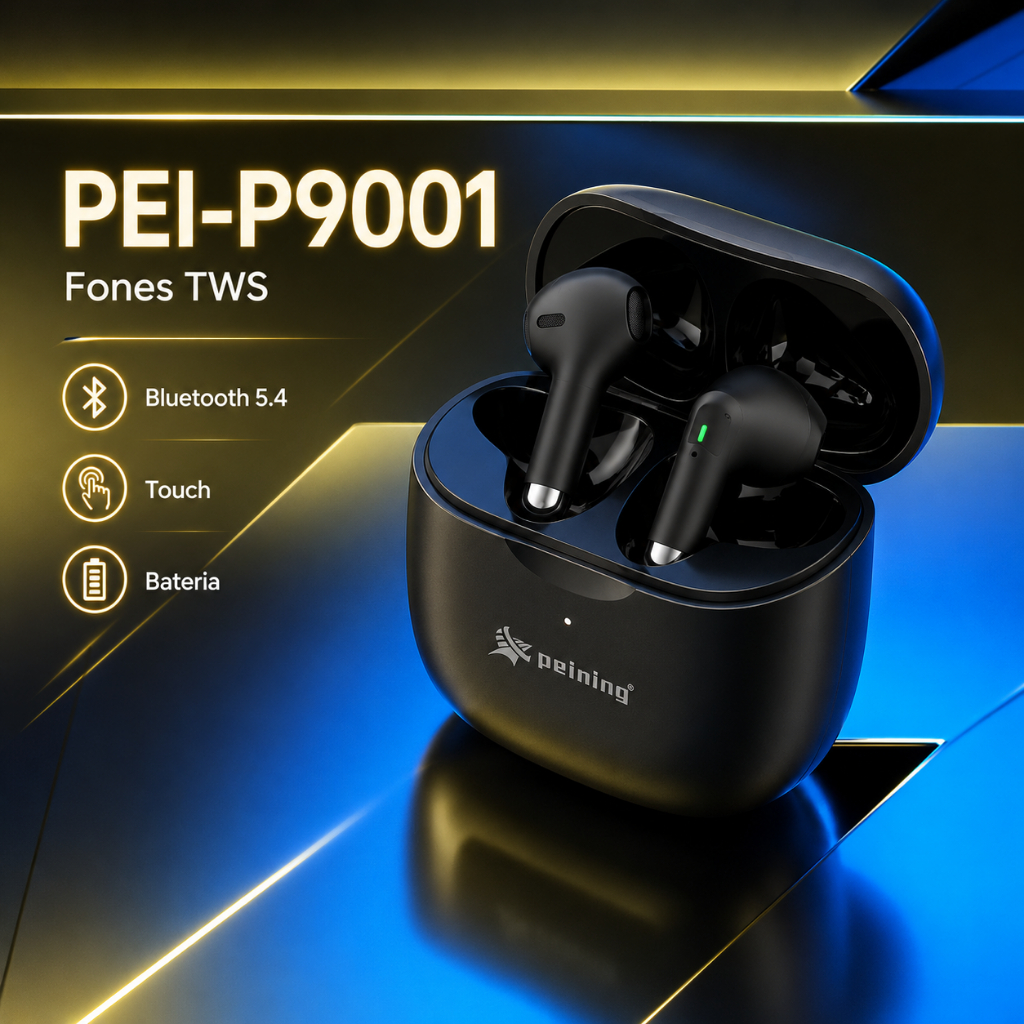 Fone De Ouvido Bluetooth 5.4 Peining PEI-P9001 TWS Sem Fio Com Case ...