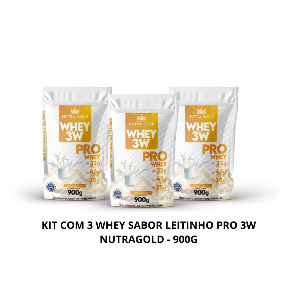 Kit 3 Whey Nutra Gold 3W Pro 900 gr Sabor Leitinho Concentrado Isolado ...